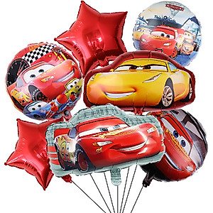 7PCS Cars Lightning McQueen Foil Balloons for Boys Birthday Baby Shower Racing Car Theme Party Decorations
