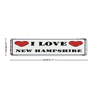 Autravelco I LOVE New Hampshire 4x18 Inch Metal Signs Outdoor Personalized Coffee Bar Patio Indoor Home Décor Aluminum Metal Sign State Pride Valentine's Day Heart Metal Plaque for Backyard