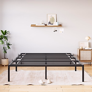 SUNNYFURN Full Size Metal Bed Frame, 14 Inch Heavy Duty Full Bed Frame with Storage Space Under Bed, Mattress Foundation and No Box Spring Needed, Noise Free, Black, Full Size
