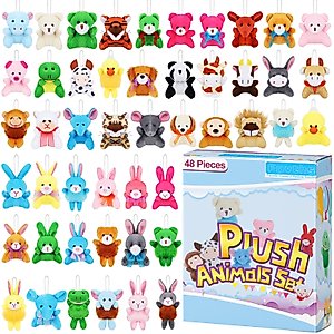 Fovths 48 Pieces Mini Plush Animals Toys Set Lovely Small Stuffed Animal Keychain Decor for Easter Hunts, Party Favors, Carnival Prizes, Egg Hunt Supplies, Goodie Bag Fillers