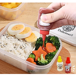 THYULIFE 8Pcs Mini Condiment Squeeze Bottles with Cleaning Brush, 25ml Leakproof Mini Ketchup Sauce Bottles Refillable Ketchup/Soy Sauce/Honey/Salad Dressing Bottles Container for Lunch Box, BPA Free