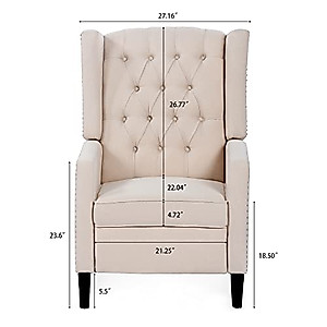 Push Back Single Recliner Chair,27" W Dual Function Foot System,Manual Wing Chair for Office, Den, Living Room, Bedroom, and Guest Room (Fabric, Beige)