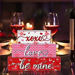 Valentines Day Decor Wooden Block Sign with LED Lights, Valentine Decor Wood Sign for Table Mantle, Valentine Gifts for Her Valentine Farmhouse Battery Operated Wood Sign Tabletop Tiered Tray Decor