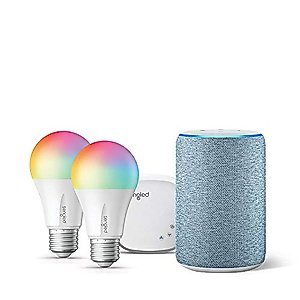 Echo (3rd Gen) Twilight Blue Bundle with Senged 2-pack smart bulb color starter kit