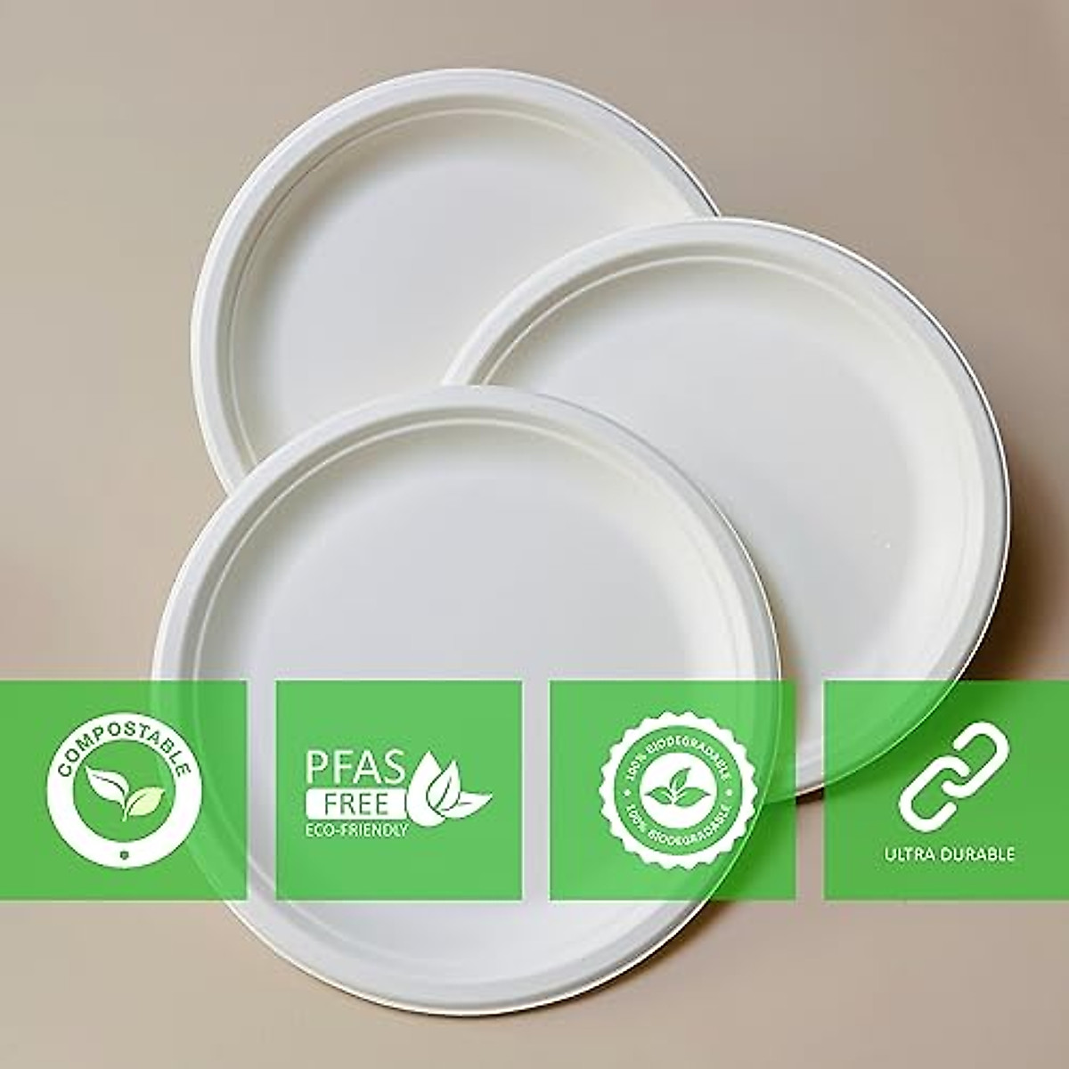 Leste Disposable Bagasse Paper Plates, Heavy-Duty Party Plates, 100% Compostable, Made of Natural Sugarcane Fibers - Biodegradable Paper Plates (Natural - Round, 9 Inch - 50 Count)