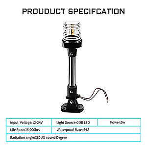 Anchor Light,White LED Stern Light for Boat 3 Nautical Mile Bimini Top Lights Fold Down Pontoon Light All Round 12~24V