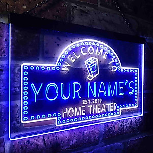 ADVPRO Personalized Your Name Est Year Theme Home Theater Cinema Dual Color LED Neon Sign White & Blue 24" x 16" st6s64-ph2-tm-wb