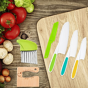 8 Pieces Wooden Kids Kitchen Knifes for Real Cooking Include Plastic Toddler Knife, Wood Kids Safe Knives, Potato Slicers, Serrated Edges Cooking Knife, Y Peeler, Cutting Board (Crocodile)