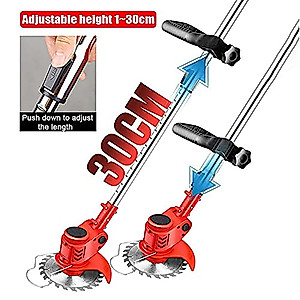 Weed Wacker Cordless Grass Trimmer Electric Weed 90~120cm Retractable, 3 Kinds of Adjustable Blades, 24v Electric Cordless Garden Trimmer with Battery and Charger for Garden (RED)