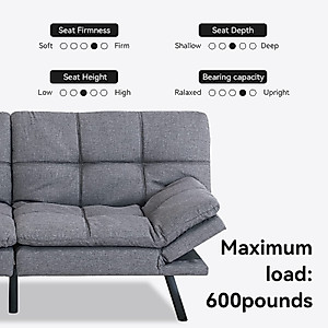 Opoiar Futon Sofa Bed Grey Fabric Memory Foam Leather Futon Split Seat,Modern Sleeper Sofa Love Seat，Folding Modern Sleeper Sofa for Small Space/Drom/Office/Apartment