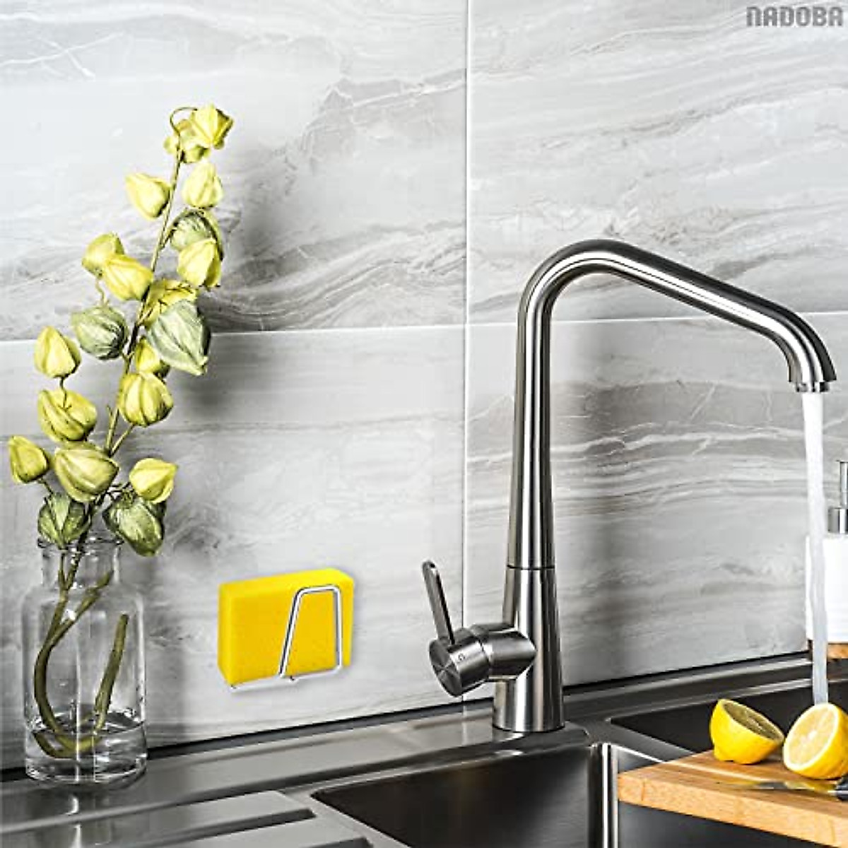 NADOBA Sink Sponge Holder for Kitchen - Stainless Steel Sponge Holder Kitchen Sponge Holder for Sink - Dish Sponge Holder for Sink Soap Sponge Holder - Sponge Caddy for Kitchen Sink Sponge Holder