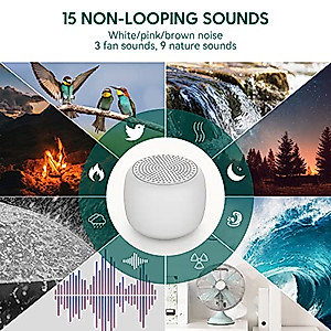 White Noise Machine Babelio Mini Sound Machine for Adults Kids Baby | 15 Non-looping Sounds | Timer | Easy to Pocket and Travel - White