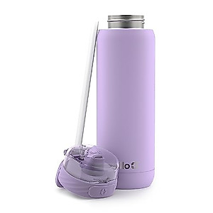 Ello Cooper Vacuum Insulated Stainless Steel Water Bottle with Soft Straw and Carry Loop, Double Walled, Leak Proof, Lilac, 32oz