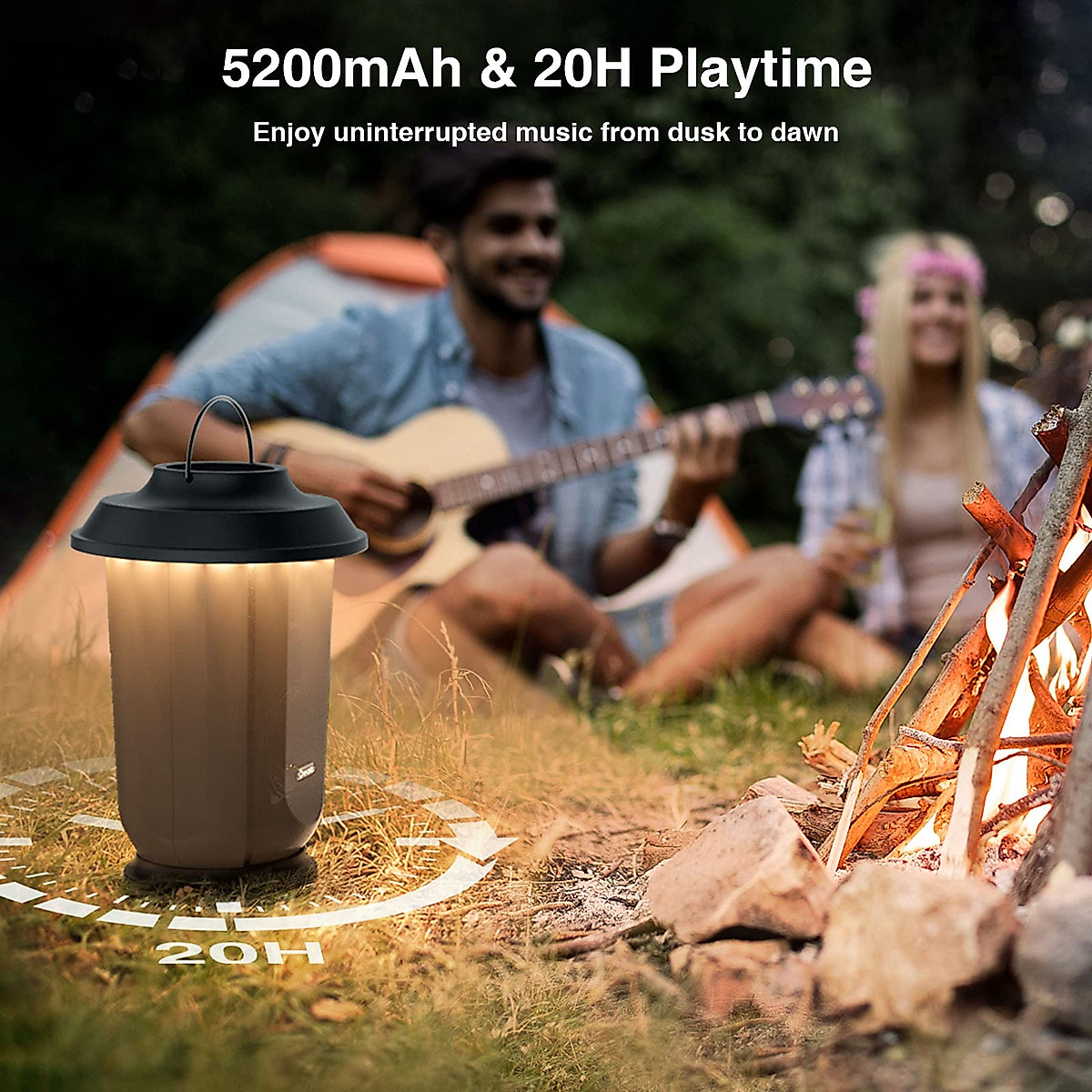 Onforu Outdoor Bluetooth Speaker with LED Lights, 2 Pack Wireless Loud Stereo Sound Lantern Speakers, True Wireless Stereo Pairing Patio Speaker for Christmas Party Garden, Bluetooth 5.0