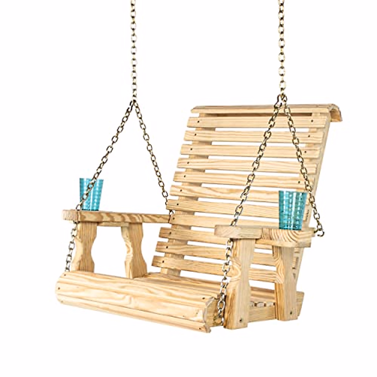 Amish Casual Heavy Duty Roll Back Pressure Treated Swing Chair with Cupholders (Unfinished)