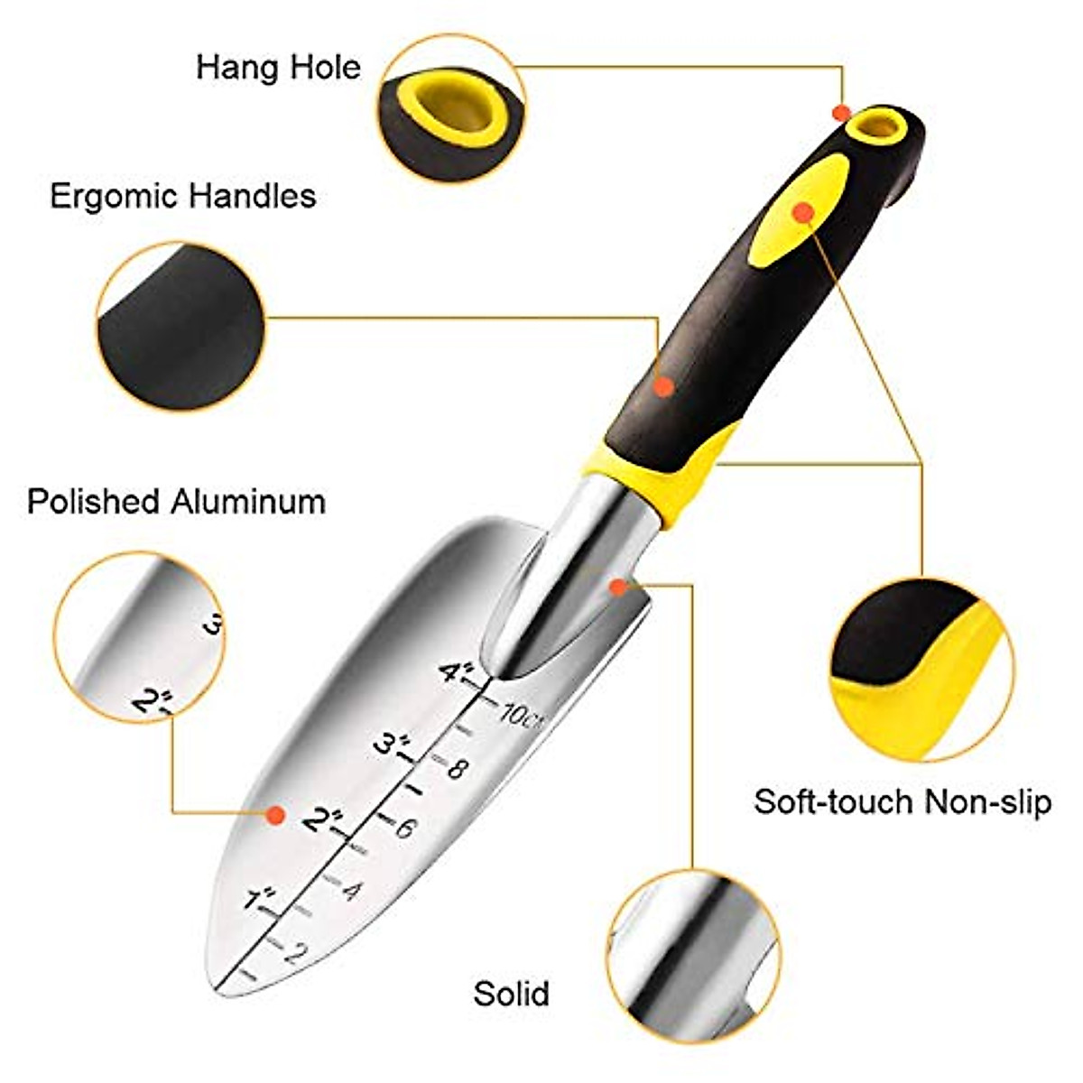 SXBBSMC Garden Trowel, Hand Shovel, 2 Piece Cast-Aluminum Heavy Duty with Soft Rubber Handle Garden Tools, Small Hand Trowel for Women Men Kids Gardening