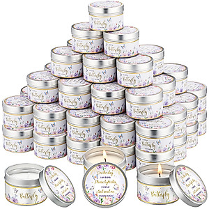 Threlaco 50 Pcs Baby Shower Party Favors Candles Lavender Scented Gender Reveal Candle Gifts Bulk Candles for Favors Baby Shower Favors Rustic Tea Lights Candles Return Gifts (Flower and Butterfly)