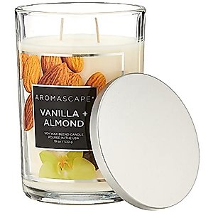 Aromascape PT41907 2-Wick Scented Jar Candle, Vanilla & Almond, 19-Ounce, White