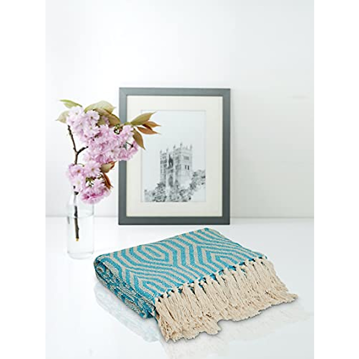 Turquoise Throw Blanket | Throw Blanket for Couch Sofa | Throw Blanket for Bedroom | Farmhouse Throw Blanket | Cozy Lightweight Decorative Throw for Bed | Living Throw Blanket | Knit Throw Blanket