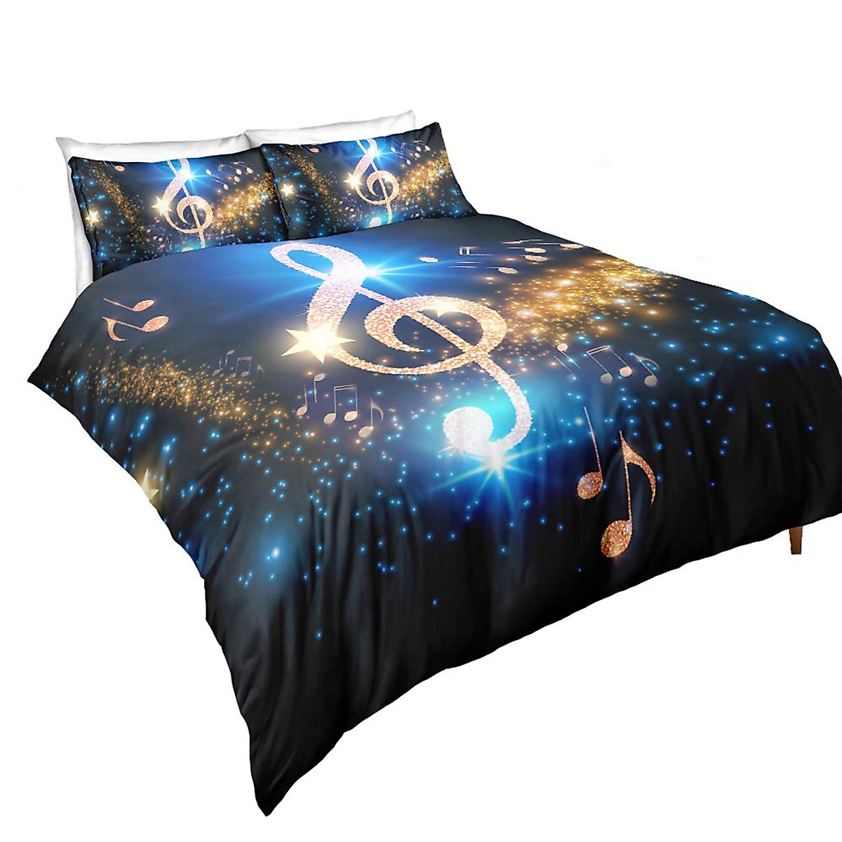 Suncloris, Starlight Music Note Duvet Cover Set, Golden Musical Notes Bedding Set. Included: 1* Duvet Cover, 2* Pillowcase(no Comforter Inside) (Queen)