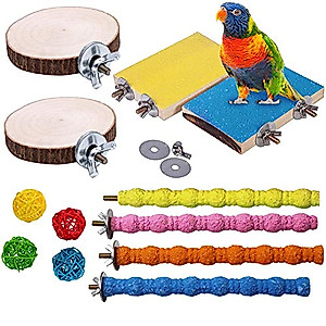 Parrot Perch Stand 12PCS Wood Bird Perch Stand Platform Paw Grinding Rough-surfaced Parakeet Cage Accessories Exercise Toy for Budgies Conure Cockatiel Hamster (Random Color)