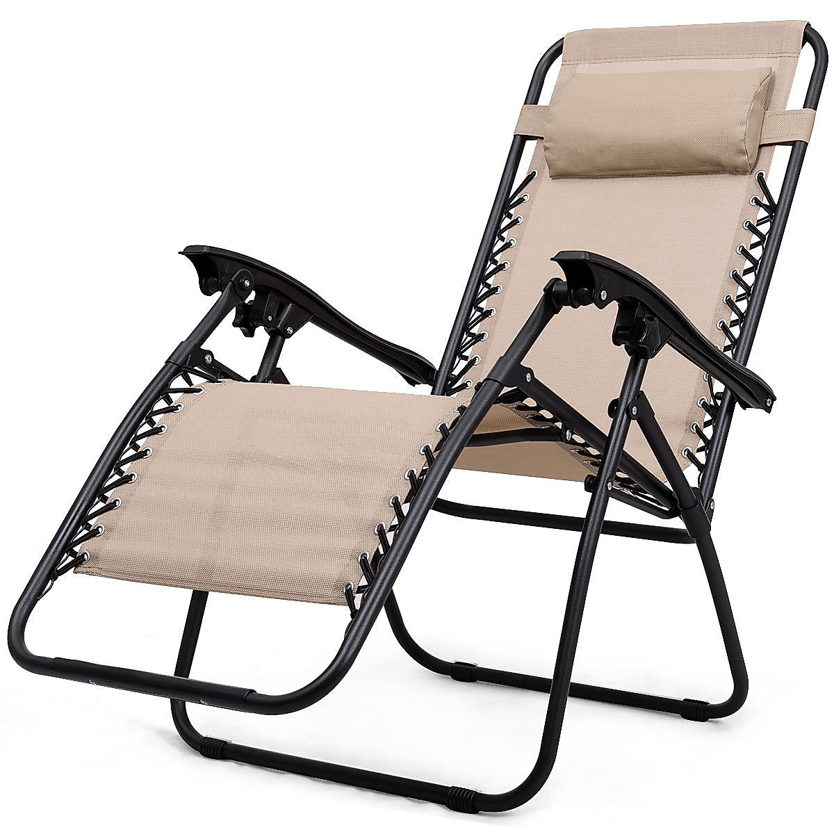 Giantex 3 PCS Zero Gravity Chair Patio Chaise Lounge Chairs Outdoor Yard Pool Recliner Folding Lounge Table Chair Set Backyard Lounge Chairs (Beige)