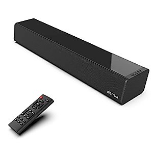 BESTISAN Sound Bars for TV, PC, Gaming, Monitor, 50 Watts Sound Bar with Bluetooth 5.0/HDMI ARC/Optical/Coaxial/AUX/USB Disk Connections, 3 Audio Modes, Bass Adjustable, 16 Inch, Wall Mountable