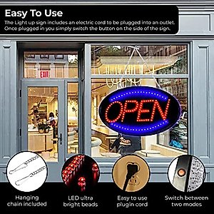 LED Open Signs for Business - 23 x 14 inch (X-Large Size) Open Sign - Neon LED Open Sign with Two Modes (Flashing & Steady) Includes Business Hours Signs & Reversible Open Closed Signs