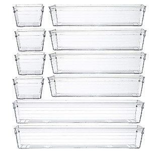 Backerysupply Clear Plastic Drawer Organizer Tray for Vanity Cabinet (Set of 10),Storage Tray for Makeup, Kitchen Utensils, Jewelries, and Gadgets