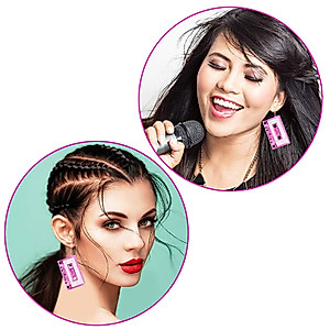 DFYOUHOME® 1980s Fashion Acrylic Earrings for 80’s Party Women Punk Retro Cassette Crush Colorful Drop Dangle Party Night Club Pretty (Pink)