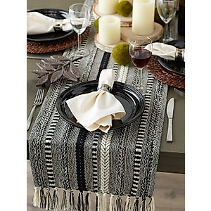 DII Farmhouse Braided Stripe Table Runner Collection, 15x72, Black