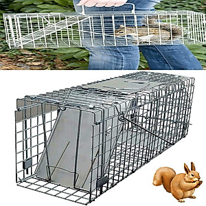 Humane Mouse Traps Indoor for Home, Heavy Duty Squirrel Trap Large Cage Trap for Live Animals, Squirrel, Raccoon, Galvanised Mesh Live-Catch Trap, Easy Installation and Use, 24" X 7.5" X 8.3"