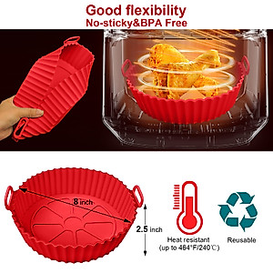 Air Fryer Silicone Pot, XIILSIE 2 Pcs Air Fryer Silicone Liners Food Safe Non Stick Air fryers Basket Oven Accessories, Reusable Replacement of Flammable Parchment Liner Paper Fits 3QT - 5QT Air Fryer