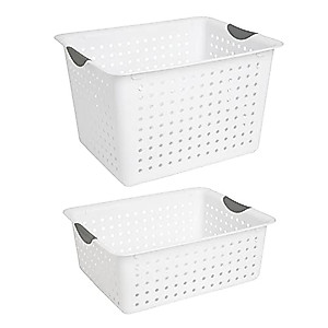 Sterilite Set of Ultra Plastic Storage Bin Baskets with Handles Including 12 Large and 12 Deep Containers for Household Organization, 24 Pack