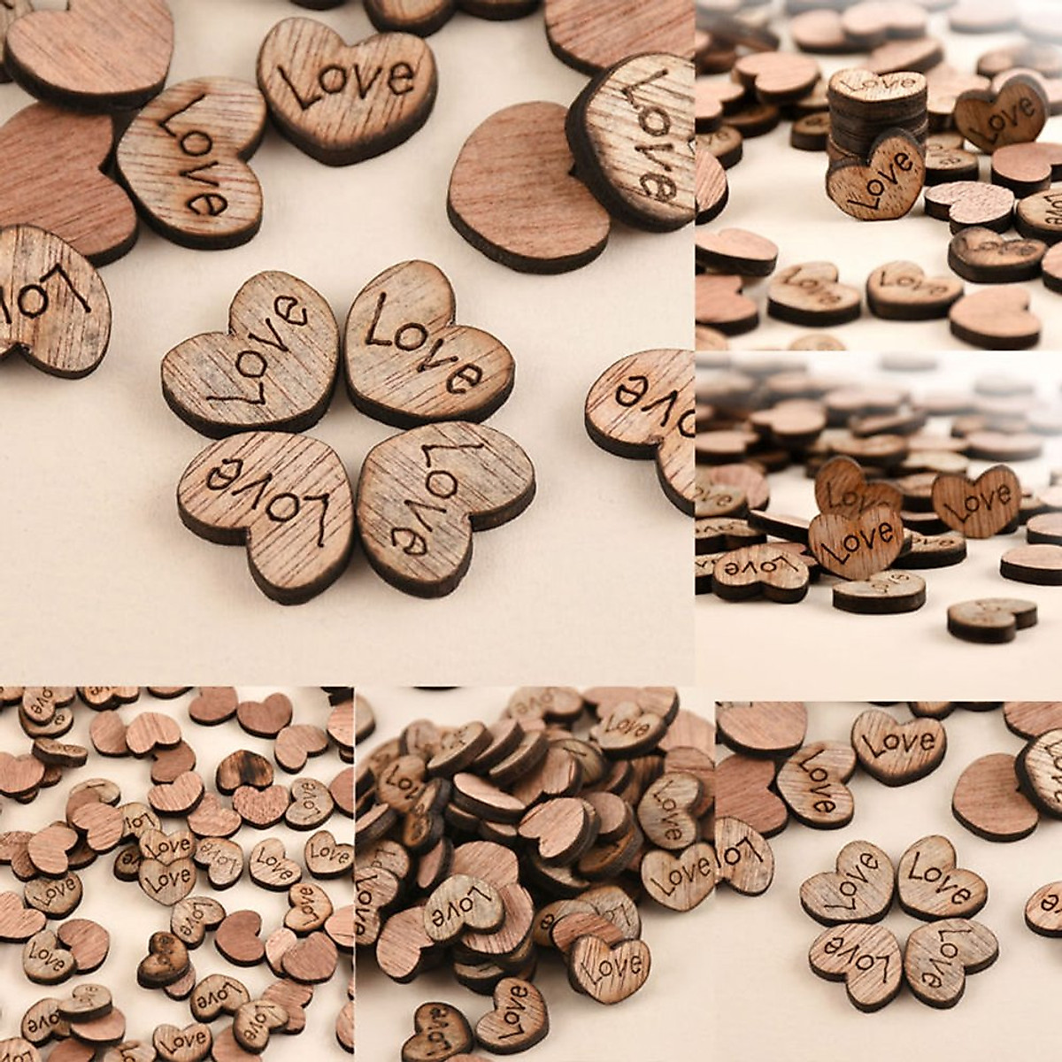 AkoMatial Decorative Wood Wooden Buttons, Rustic Wooden 100pcs Wood Love Heart Stars Wedding Table Scatter Decoration Crafts #3