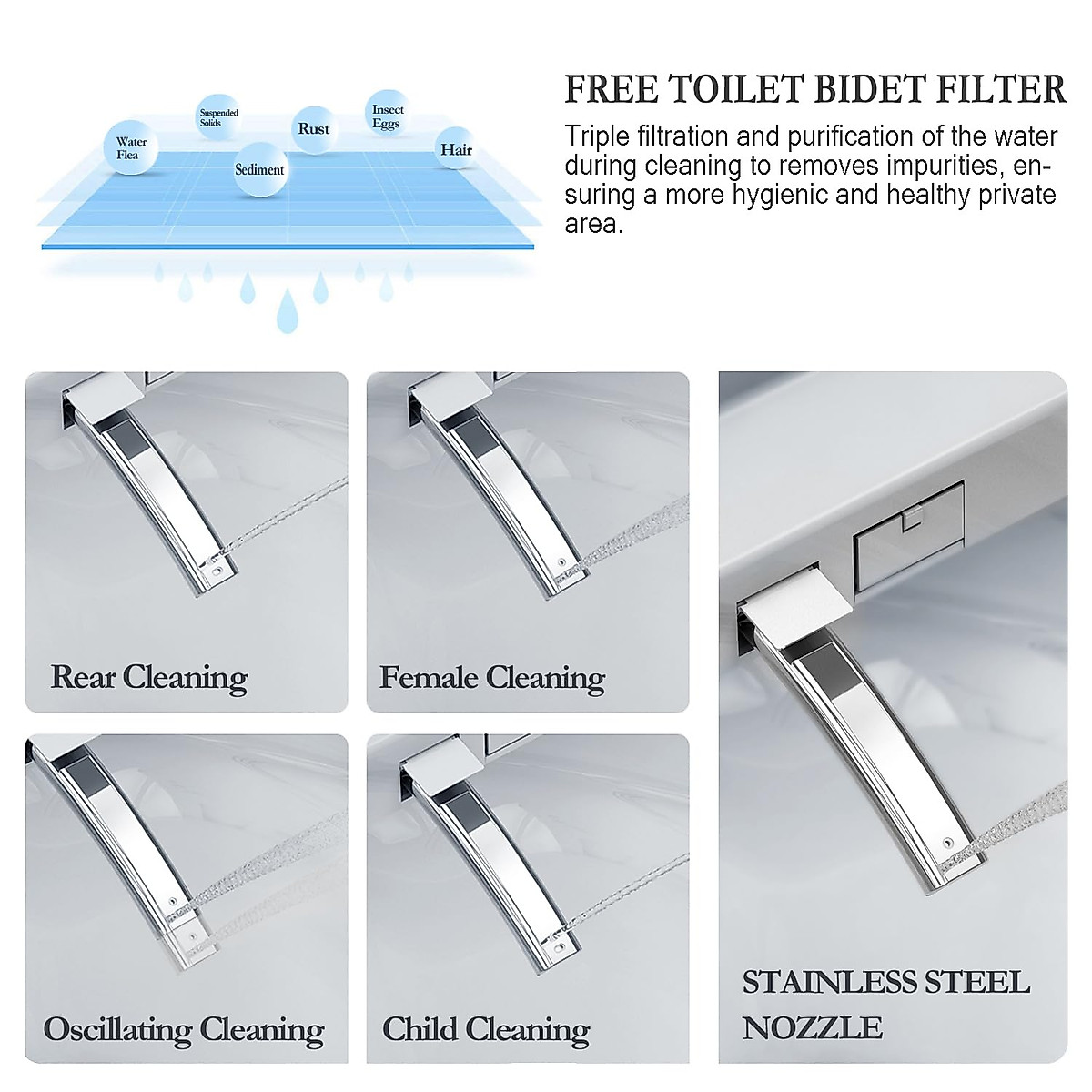 XCQQ Smart Bidet Toilet Seat Elongated Oversized, Heated Bidet with Warm Water and Dryer, Night Light, Rear and Feminine Washing, Slow Closed Toilet Seat, LED Screen, Removable Panel to Remote