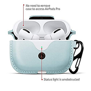 Twelve South AirSnap Pro | Leather Protective Case/Cover with Loss Prevention Clip and Optional Carry Strap for AirPods Pro, Slate Blue