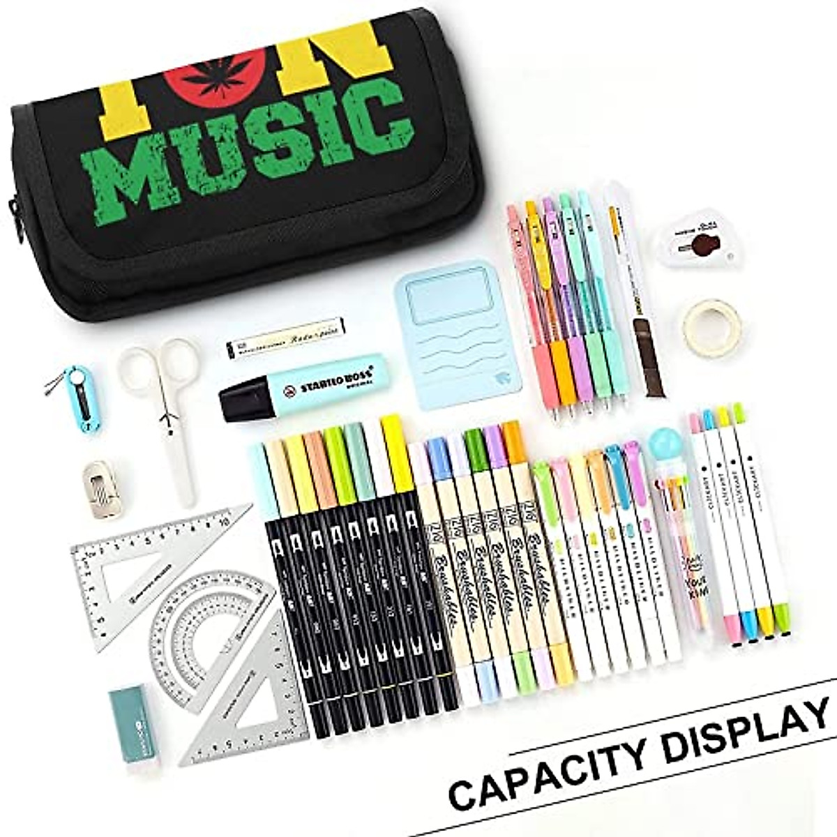 I Love Raggaeton Music Large Capacity Pencil Case Multi-Slot Pencil Bag Portable Pen Storage Pouch with Zipper