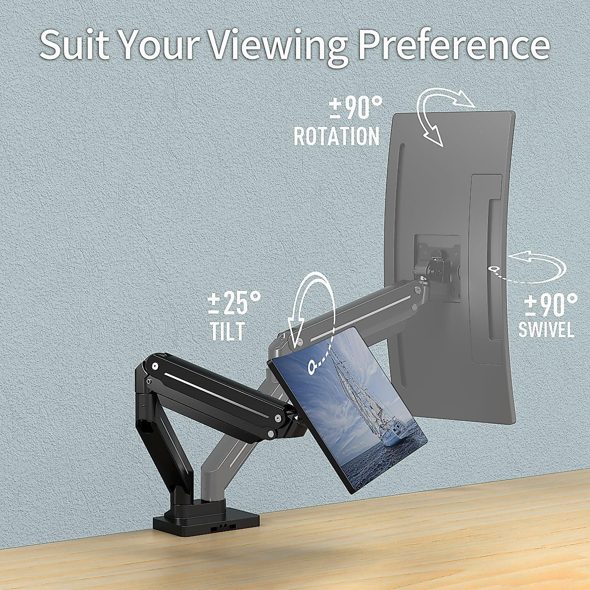 MOUNTUP Heavy Duty Monitor Arm for 13''-42'' Ultrawide Screen up to 33 lbs, Computer Monitor Stand for Desk, Full Motion Gas Spring Monitor Desk Mount, VESA Monitor Mount with C-Clamp & Grommet Base