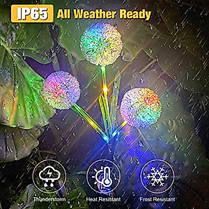 HIXVITA Solar Garden Lights Outdoor Waterproof, 4 Pack Solar Pathway Lights Multicolor, Dandelions Solar Flowers Lights for Patio Yard Flowerbed Pathway Lawn Decoration (2 Working Modes)