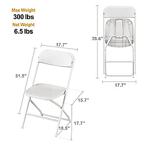 Allpop 10 Pack Plastic Folding Chair, 300lb Capacity, Portable Commercial Chair with Steel Frame for Home Office Wedding Party Indoor Outdoor Events, Stackable, White