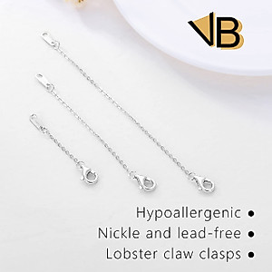 Sterling Silver Necklace Extenders for Women Necklace Extender Silver Chain Extension Bracelet Extender Sterling Silver Chain Extenders for Necklaces 3 Piece Set（1, 2, 3 inch）