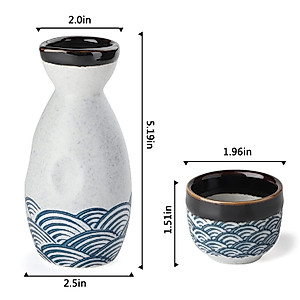 Sake Set Ceramic Japanese Sake Set of 7 include 1 Sake bottle 6 Sake Cups for Hot or Cold Sake at Home or Restaurant