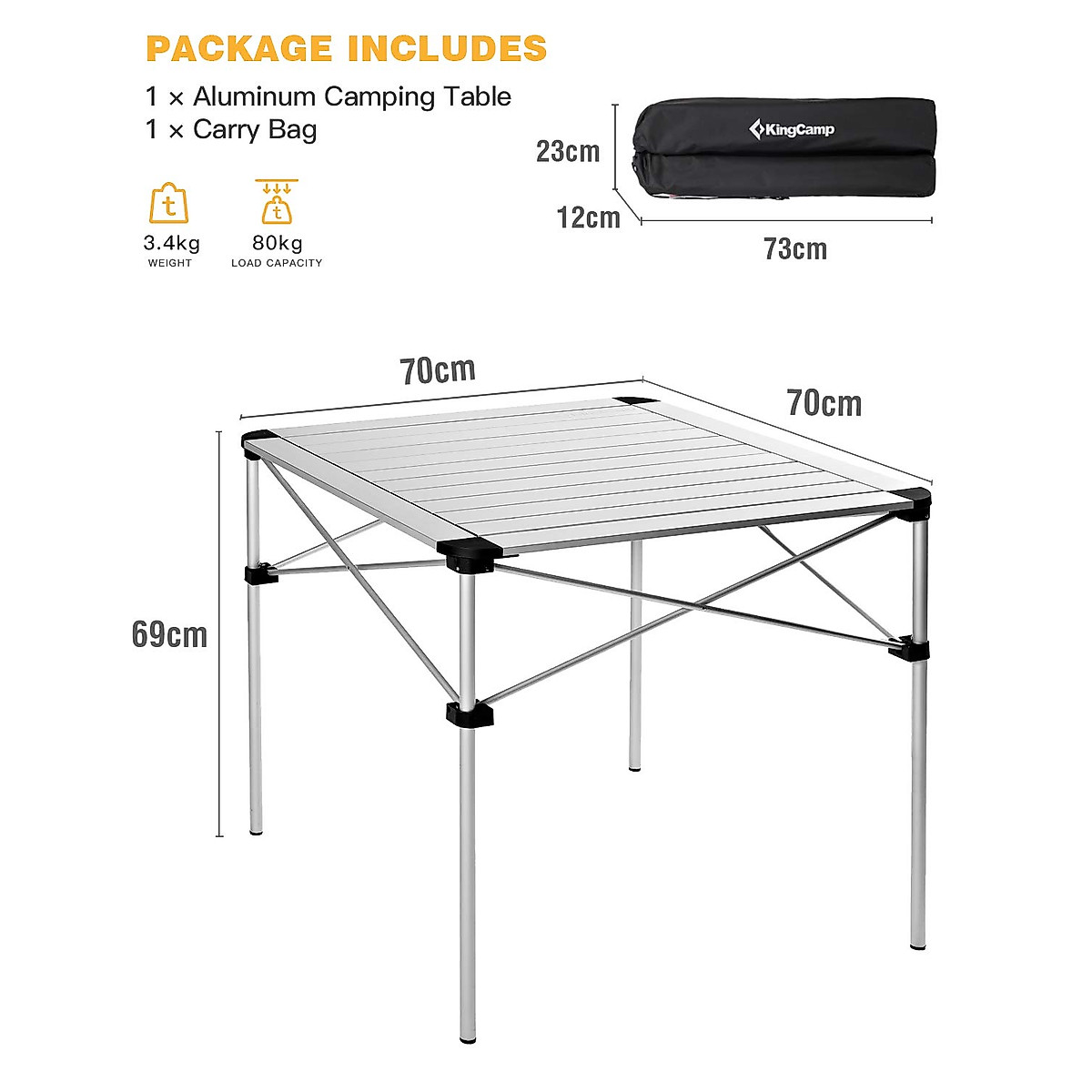KingCamp KC3961_Silver Camping Table, 27.5"×27.5"×27.1"