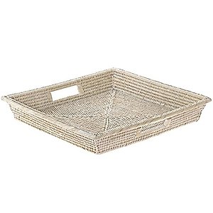 KOUBOO 1020047 La Jolla Rattan Square Serving Tray, 17.5" x 17.5" x 2.75", White Wash