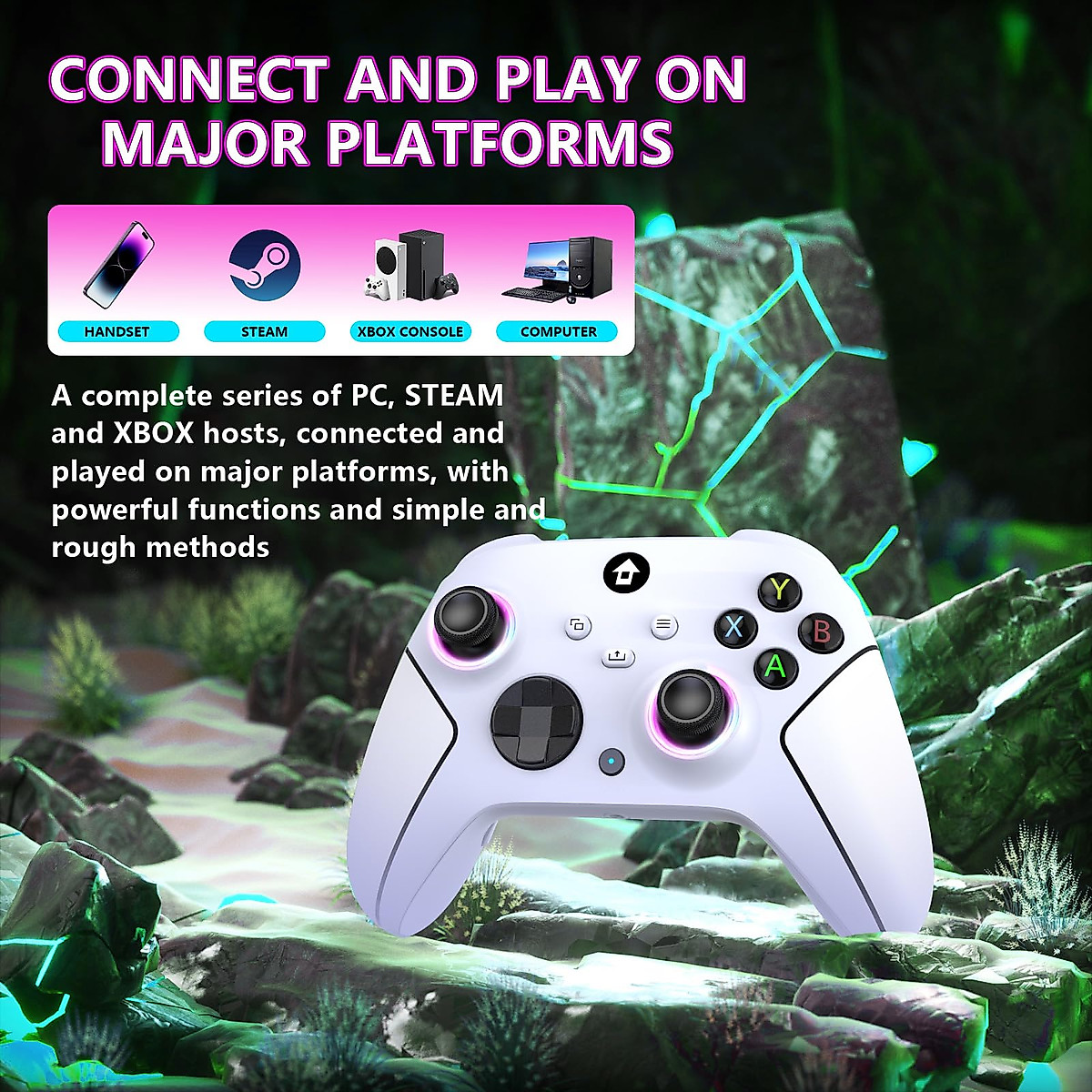 YUYIU Upgraded Wireless Controller with 7 Colors RGB Light for Xbox Controller, Xbox One Series X|S,Consoles,Steam PC Windows, Dual Vibration/Turbo/Programmable, with 3.5mm Audio Jack, 2.4GHZ Adapter