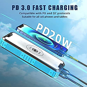 Solar Charger Power Bank 30000mAh, PD 20W Solar Phone Charger QC3.0 Fast Charging, 10W Wireless Charging, LED Flashlight Waterproof, Outdoor Solar Powerbank Portable Charger for iPhone Android