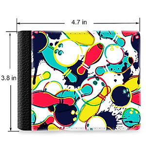Ztion Unique Desige Pattern - Bowling ball and pins on grunge splash background, Slim Front Pocket Wallet Billfold RFID Blocking