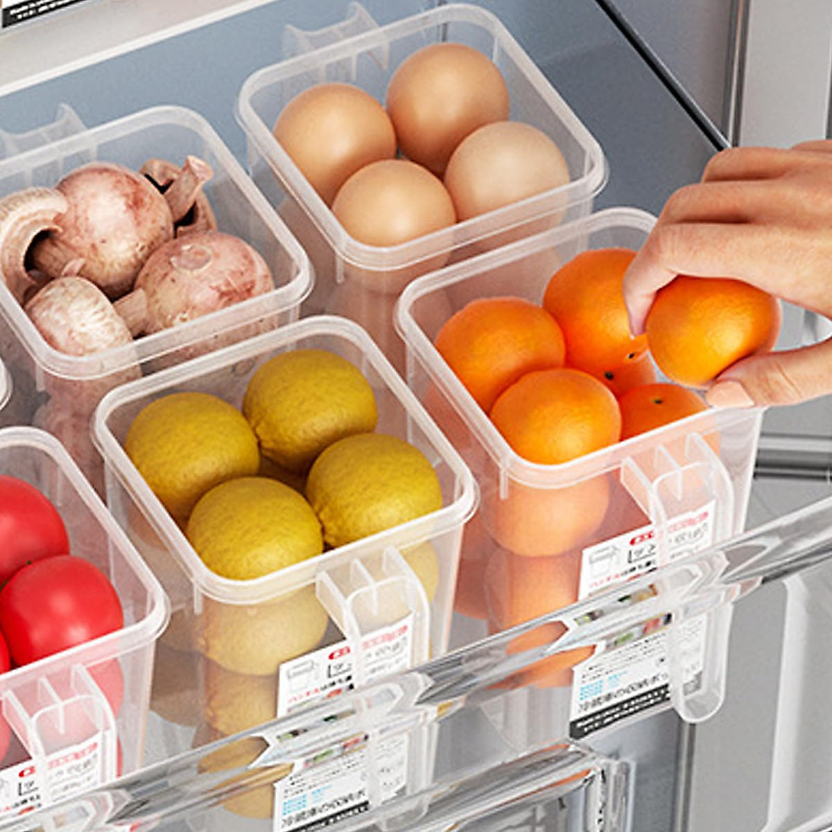 Cyrank 2Pcs Refrigerator Organizer Box, Refrigerator Side Door Storage Box with Lid Fruit Vegetable Containers Clear Plastic Fridge Side Door Storage Box Set for Kitchen