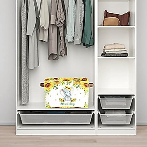 Cute Elephant Sunflower Personalized Storage Bins Basket Cubic Organizer with Durable Handle for Shelves Wardrobe Nursery Toy 1 Pack